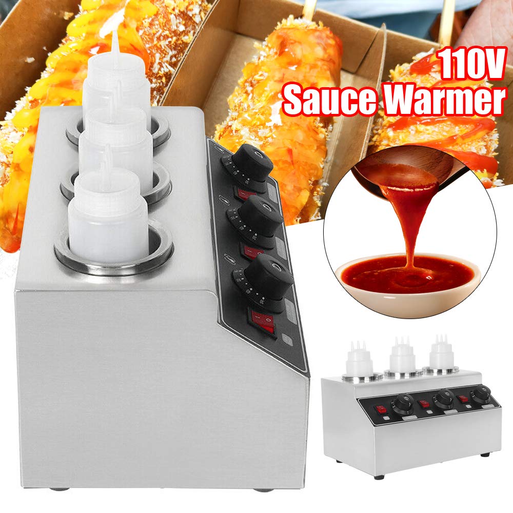 Electric Food Sauce Warmer Heater,Jam Heat Preservation Machine, Multifunction Topping Fondue Warmer, Cheese Dispenser with 3 Squeeze Sauce Bottles 240W