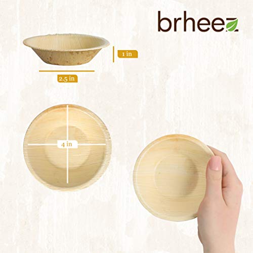 brheez Palm Leaf Bowls 4 Inch - 25 Pack - Eco Friendly, Compostable & Biodegradable β Elegant Bamboo Look Disposable Bowls are Heavy Duty and More Environmentally Friendly than Paper Bowls