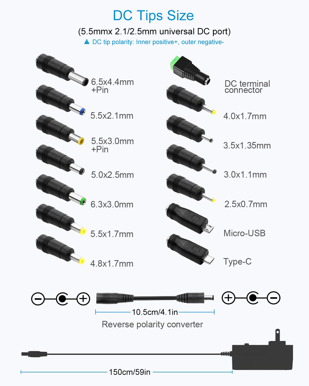 ALITOVE 30W Universal AC to DC Power Supply Adapter 3V to 12V Adjustable with 14Adapter Tips & USB Port for Household Electronics Routers 2.5A Max