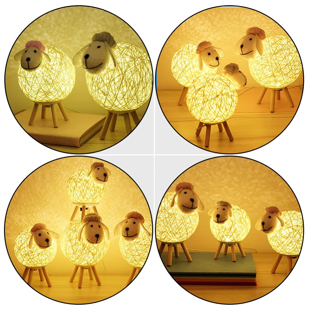 Lamb Night Light Cute Sheep LED Bedside Nursery Lamp Animal Desk Lamp Battery Powered Globe Light Decoration for Birthday Home Dorm Decor Yellow