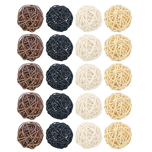 Jecengs Rattan Balls 20 pcs Mixed 4 Colors Natural, Decorative Balls Vase Filler, Toy Balls for Birds, Parrots, Cats