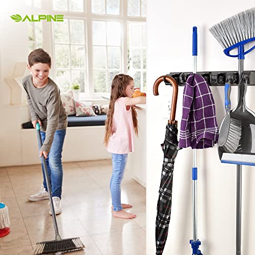 Alpine Mop And Broom Holder Wall Mount β Durable Holders For Garden Tools Broom Rake Gripper With 5 Slots & 6 Hooks - A Home Organization Must Haves