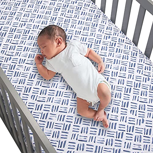 Lambs & Ivy Signature Crosshatch Organic Cotton Navy Blue Fitted Crib Sheet