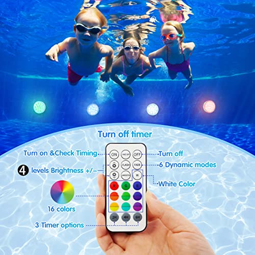 2 Pack Rechargeable Pool Lights, Pool Lights for Inground Pools IP68 Waterproof, Underwater Submersible Lights with Remote Timer, 13 LED 16 Colors Floating Pond Light for Bathtub Hot Tub Aquarium