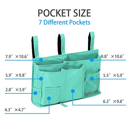 DIFFLIFE Bedside Storage Organizer, 8 Pockets Hanging Storage Bag Organizer Holder,2019 Bedside Caddy for Bunk Dorm Rooms & Hospital Bed Rails(Green) (YUNDA118)