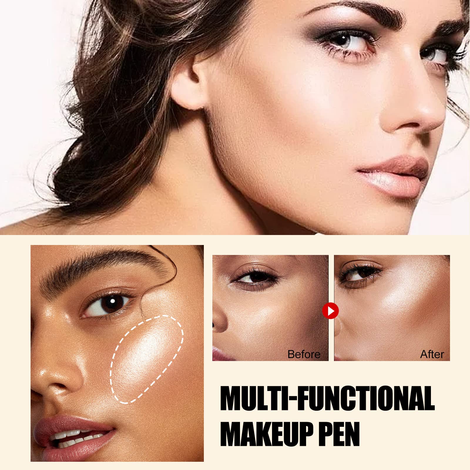 2 Color Contour Blush Beauty Wand, Liquid Face Concealer Pen,With Cushion Applicator Attached Easy to Blend. (01#Contour Grey brown02#Blush Cream Pink)