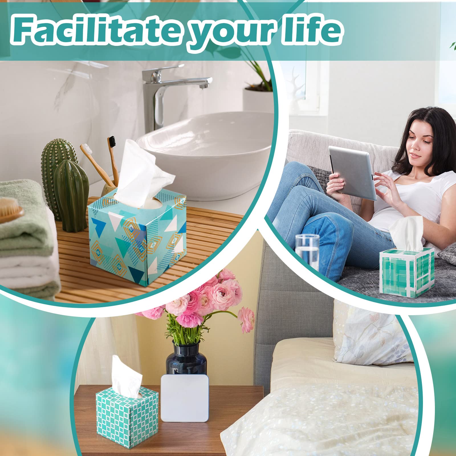 12 Pieces Facial Tissues Cube Boxes 2 Ply Soft Tissue Boxes Travel Tissue Bulk Toilet Tissues Car Tissues Travel Tissue Packs Facial Box Tissues Pack Upright Face Tissue Box (Geometric)
