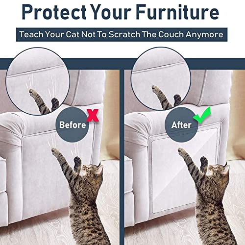 Cat Scratch Deterrent Tape - 12 x 17 Inches 8 PCS - Furniture Protector from Pet Scratch, Clear Double Side Anti-Scratch Cats Training Tape Sheets - Couch, Door, Walls, Carpet Protector β Residue Free