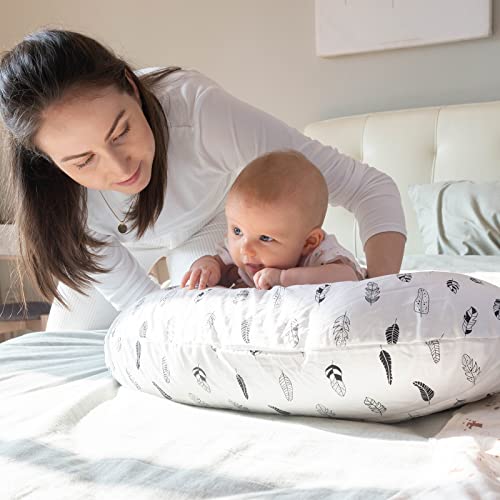 ALVABABY Nursing Pillow Cover Slipcover 2 Pack,100% Organic Cotton,Soft and Comfortable,Feathers Design,Maternity Breastfeeding Newborn Infant Feeding Cushion Cover,Baby Gift 2UBZT01