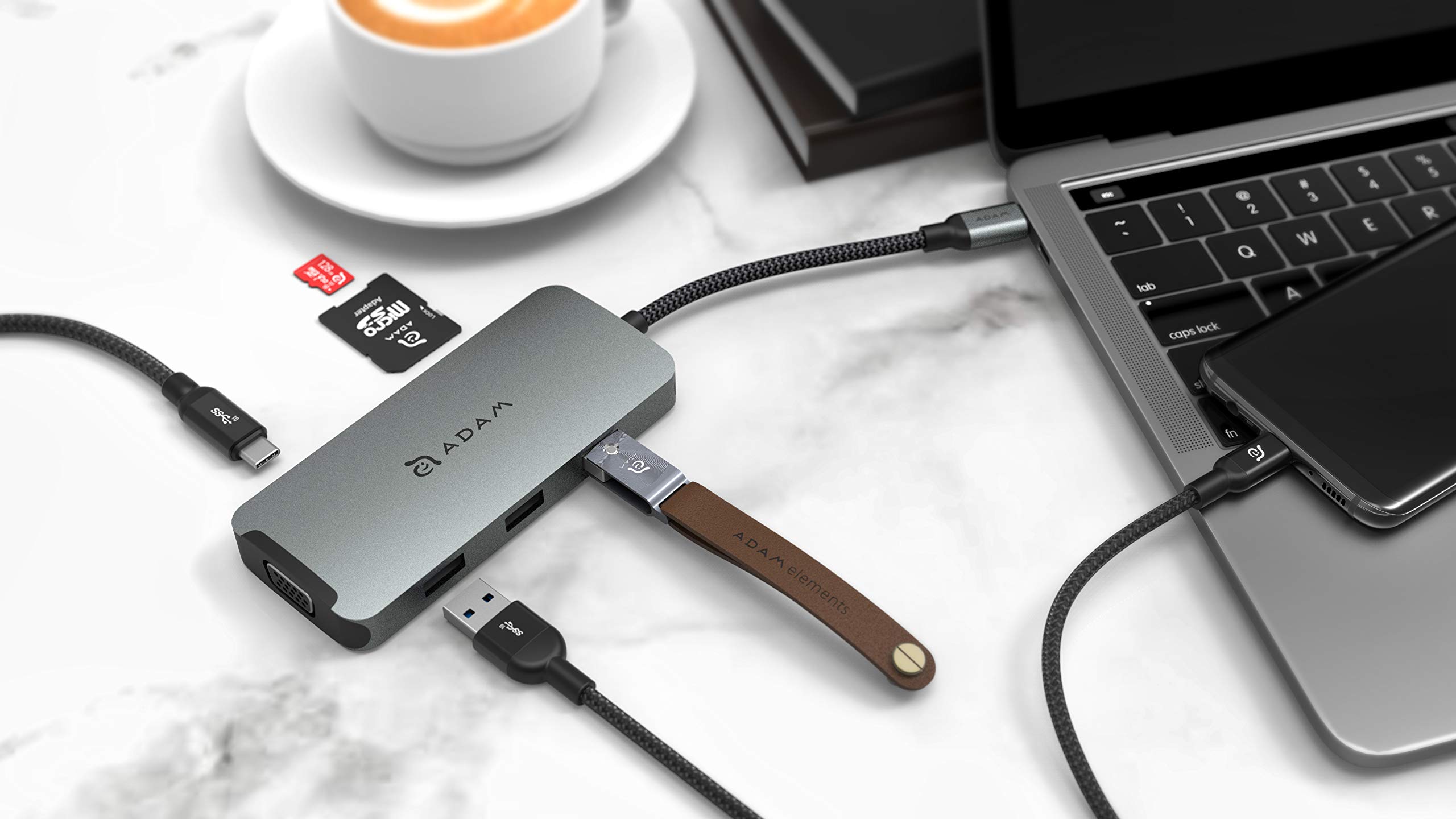 ADAM elements 8-in-1 USB C Hub - 4K USB C to HDMI - 100W USB C PD - SD Card Reader - 3 USB 3.1 Ports - Portable, Durable Aluminum Case