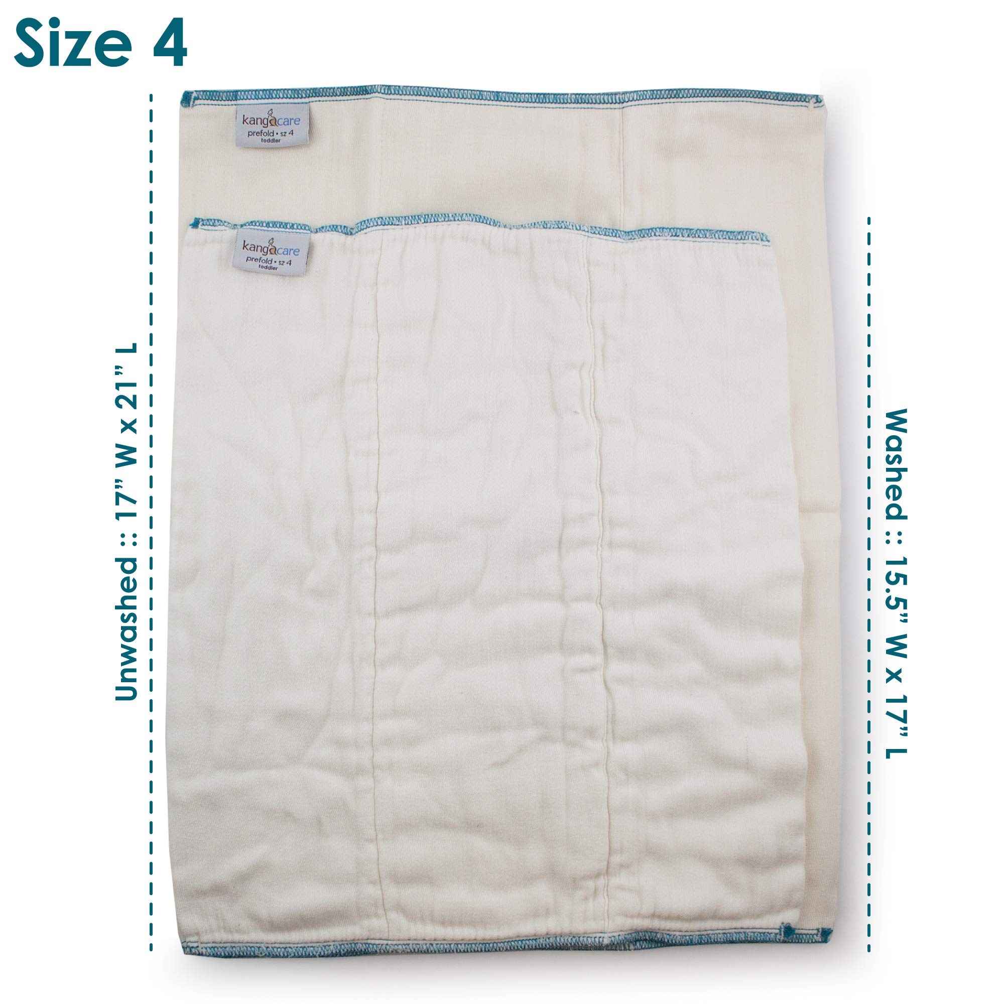 Kanga Care 6 Pack of Reusable Prefold Cloth Diaper Inserts, Unbleached Viscose of Rayon From Bamboo and Organic Cotton, Best Washable Diapers for Babies, Size 4 (Toddler)