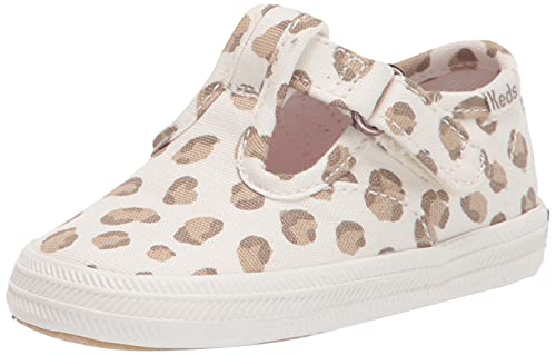 Keds baby girls Champion Lace Toe Cap T-strap Sneaker, Snow Leopard, 3 Infant US