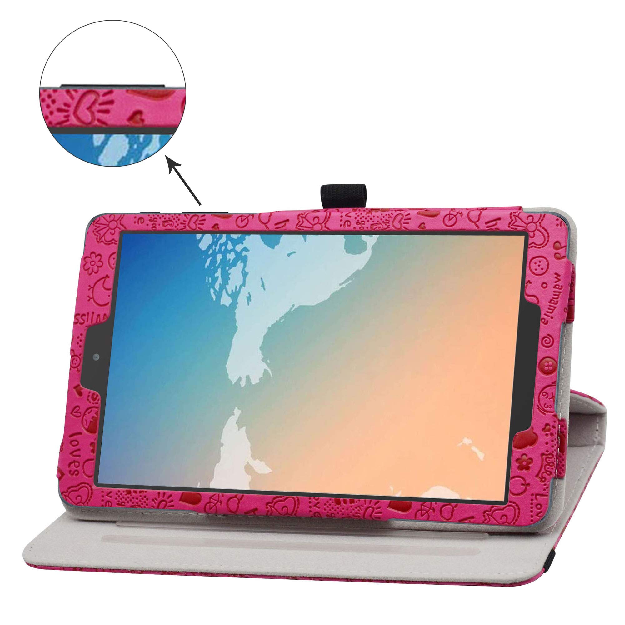 Bige for Alcatel Joy Tab 2 Case, 360 Rotary Stand with Cute Rose Red Pattern Cover for 8" Tablet