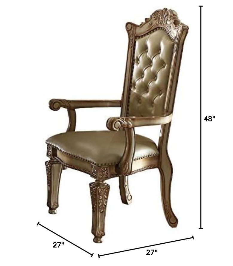 ACME Vendome Arm Chair (Set-2) - - Bone PU & Gold Patina