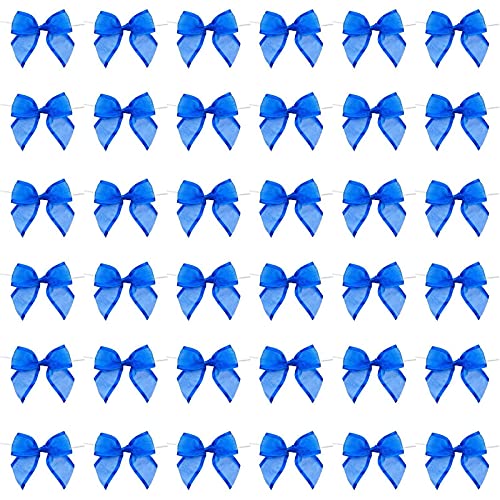Blue Organza Bow Twist Ties for Favors and Treat Bags (1.5 Inches, 36 Pack)