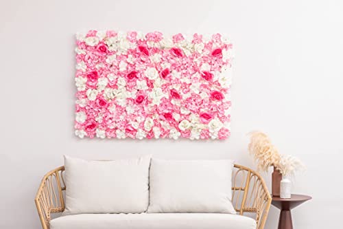 Flowers Wall Panel 4 PCs (11 SQFT) 24"x16" Carnations 3D Flower Wall Decor Silk Flowers for Nails Room, Home Office, Wedding Backdrop, Bridal Shower, Baby Girls Room, Nursery, Pink Room Décor