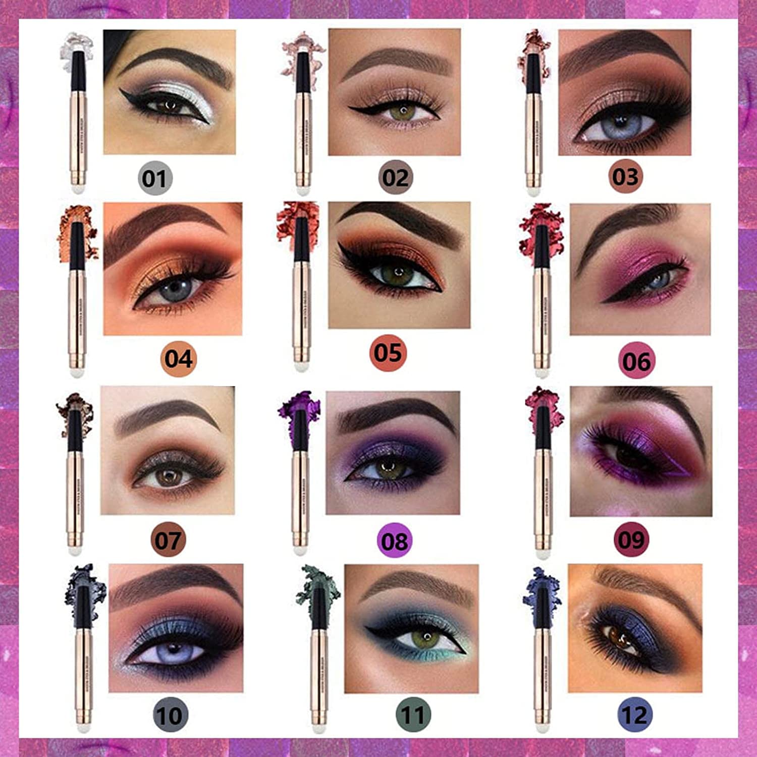 2 in 1 Eyeshadow stick and Sponge Makeup Brush, Brown Smooth Cream Shimmer Shadow Pencil Long Lasting Waterproof Eye Shadow Highlighter Stick Makeup , Hypoallergenic Eyeshadow, Highlighter Eye Liner