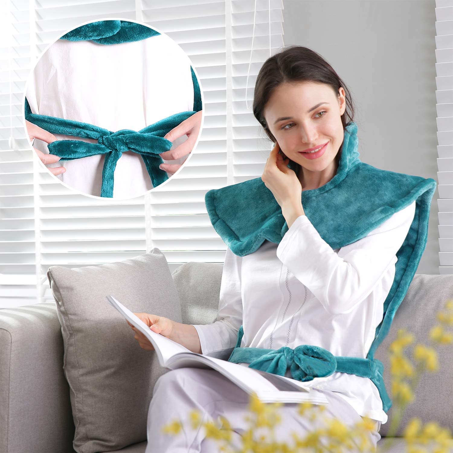 Large Heating Pad for Back and Shoulder, 24inx33in Heat Wrap with Fast-Heating and 4 Heat Settings, Auto Shut Off Available - Green