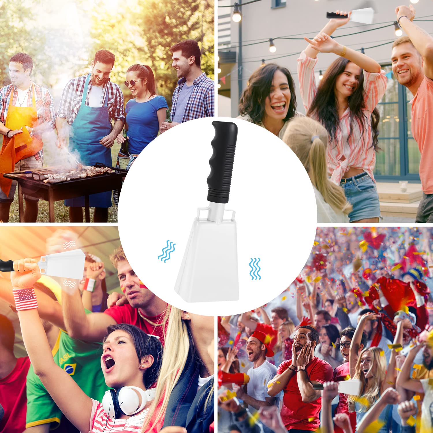 1pc Cow Bell Noise Maker, Cowbell with Handle for Sporting Events Football Game Cheering Bells Large Solid School Bells Hand Call Bell (White)