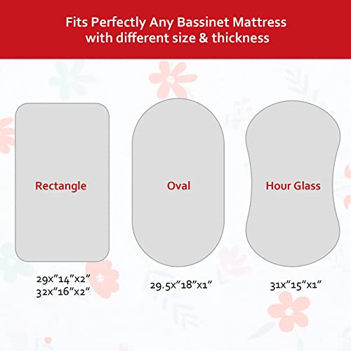 Bassinet Sheet Floral, 33" X 17" Flexible for Different Cradle and Bassinet Mattress, Soft Breathable Universal Sheet for Rectangle, Oval, Hourglass Bassinet Mattress
