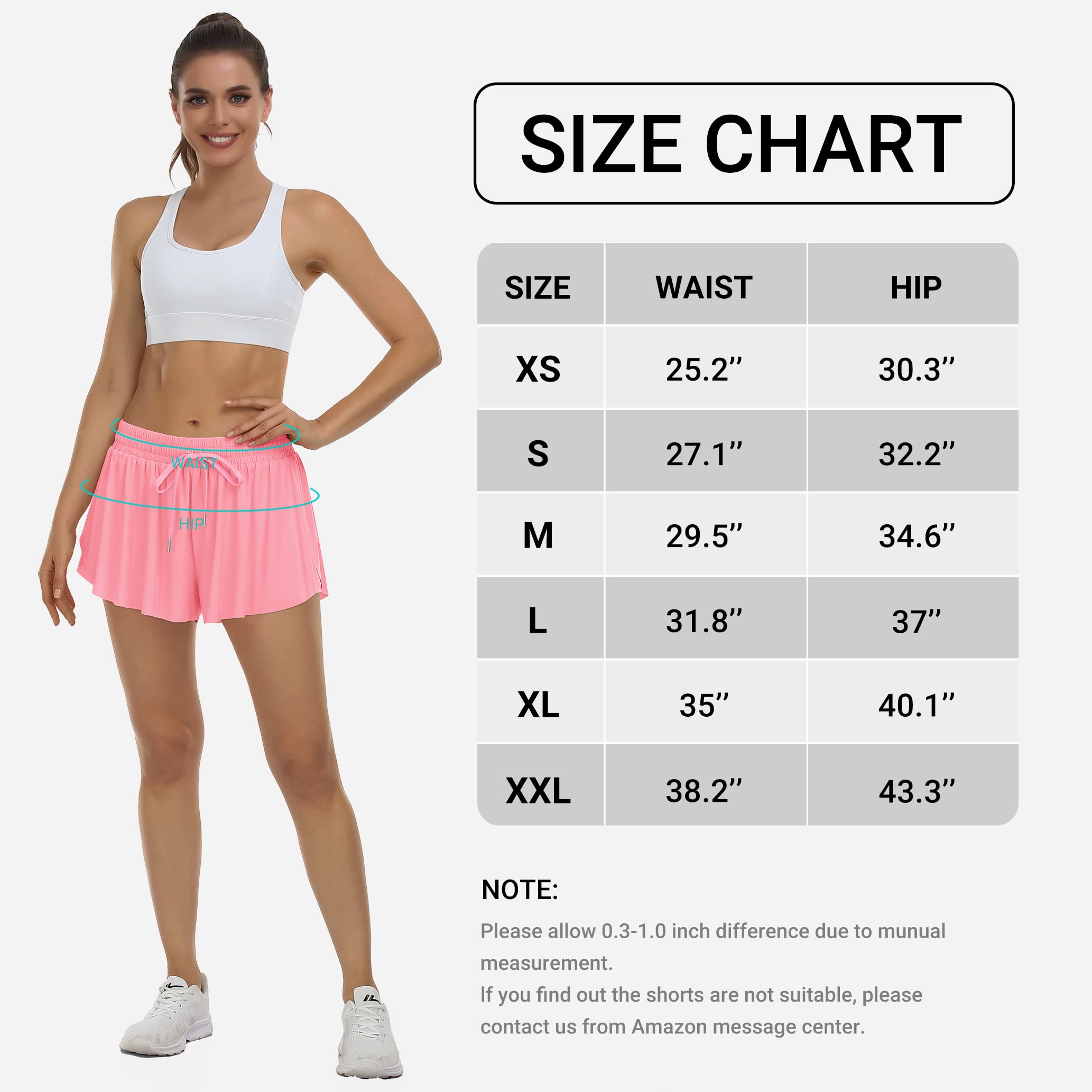 2 in 1 Flowy Athletic Shorts for Women - 3 Piece Running Butterfly Skirt for Gym with Pockets