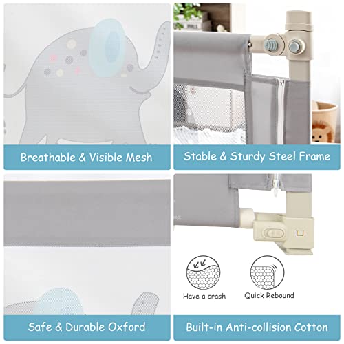 BABY JOY Bed Rail for Toddlers, 69ββ Extra Long, Height Adjustable & Foldable Baby Bed Rail Guard w/Breathable Mesh & Double Safety Child Lock for Kids Twin Double Full Size Queen King Mattress, Gray