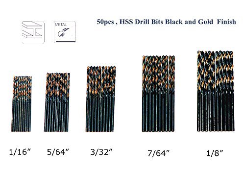 60PCS,Black and Gold Twist Drill Bits, 1/16", 5/64", 3/32", 7/64", 1/8" [10pcs for Each]