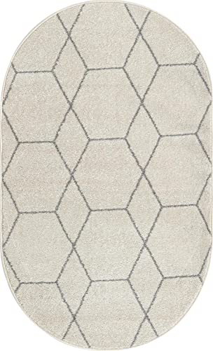 Unique Loom Trellis Frieze Collection Area Rug - Geometric (3' x 5' Oval, Ivory/ Gray)