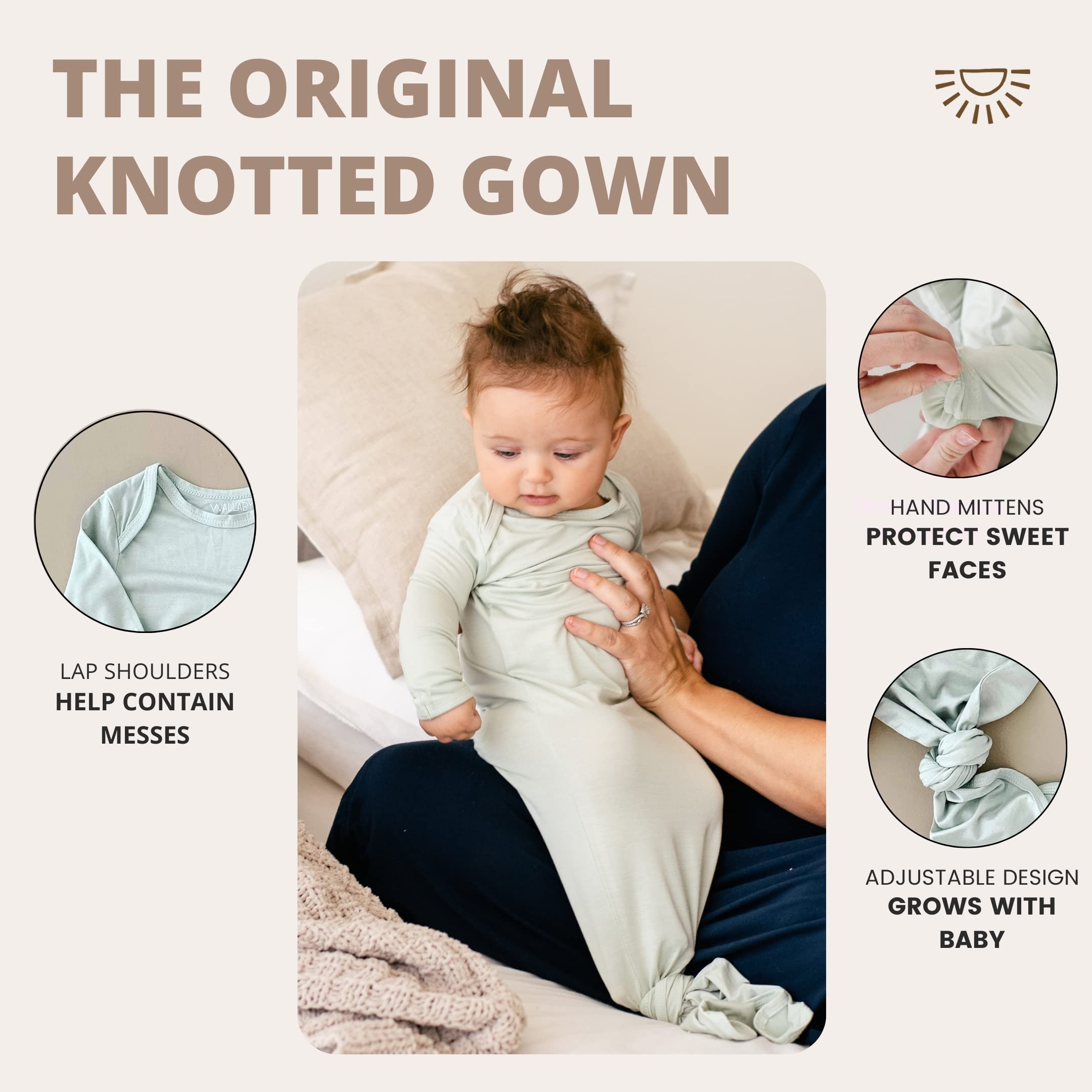Wallaby Kids Extra Tall Knotted Baby Gown, Super Soft Viscose from Bamboo Newborn Sleeper for Baby Girl and Boy (Seafoam, 0-3 months)