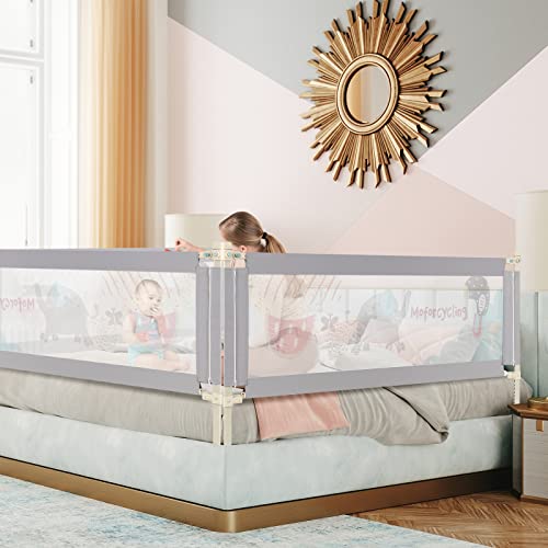BABY JOY Bed Rail for Toddlers, 77โโ Extra Long, Height Adjustable & Foldable Baby Bed Rail Guard w/Breathable Mesh & Double Safety Child Lock for Kids Twin Double Full Size Queen King Mattress, Gray