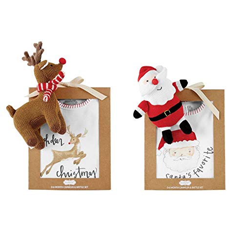 Mud Pie Christmas Knit Rattle Gift, 2 Piece Set, Santa