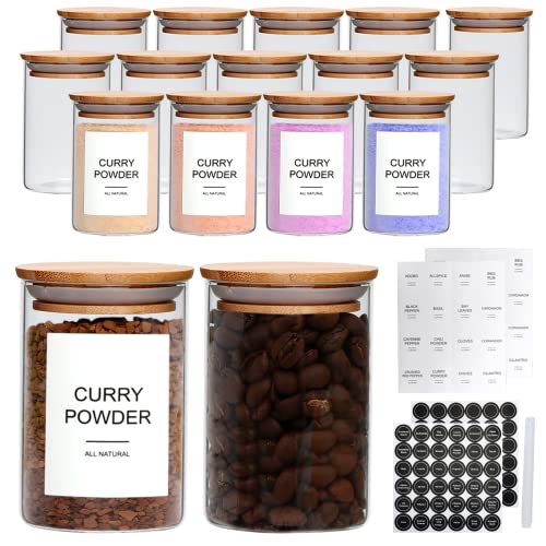 5.7 OZ Spice Jars,16 Pack Glass Spice Jars with Labels and Chalk,Seasoning Containers for Spice,Sugar,Salt,Coffee,Tea