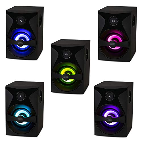 Acoustic Audio by Goldwood Bluetooth 5.1 Surround Sound System with LED Light Display, FM Tuner, USB and SD Card Inputs - 6-Piece Home Theater Speaker Set, Includes Remote Control - AA5400 Black