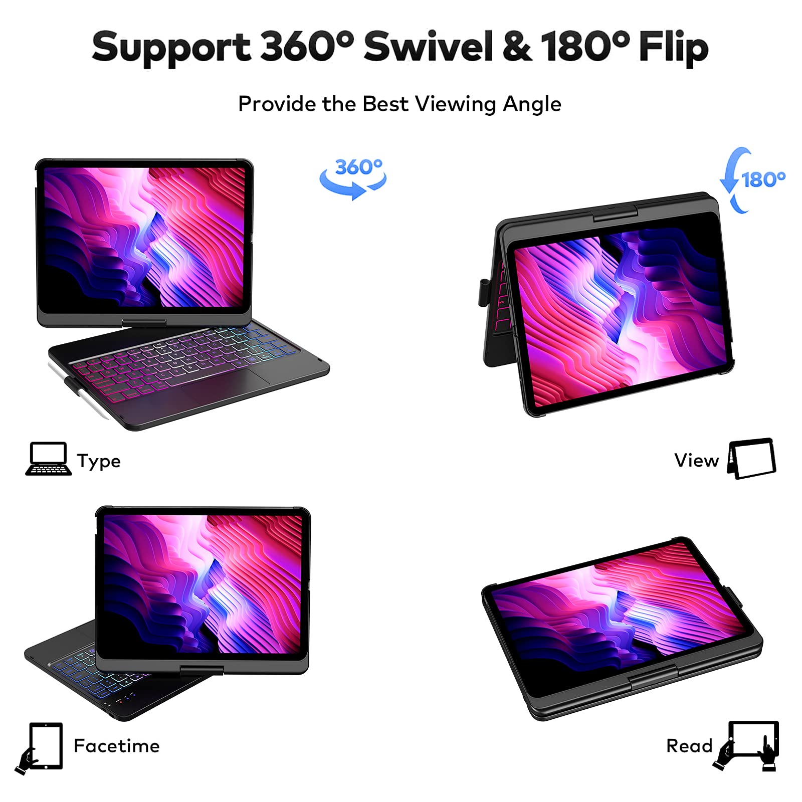 Keyboard Case for iPad Pro 11 inch, Case with Keyboard for iPad Air 5th 4th Generation - Touch Trackpad -10 Color Backlight -360° Protective with Pencil Holder for iPad Pro 11 inch 3rd /2nd/1st Gen