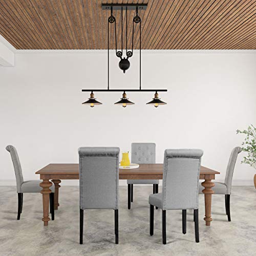 S AFSTAR Upholstered Dinning Chairs Set of 4, Tufted Parsons Chairs with Solid Rubber Wood Legs & Adjustable Feet, High Back Padded Dining Chairs for Kitchen Living Room Restaurant (4, Gray)