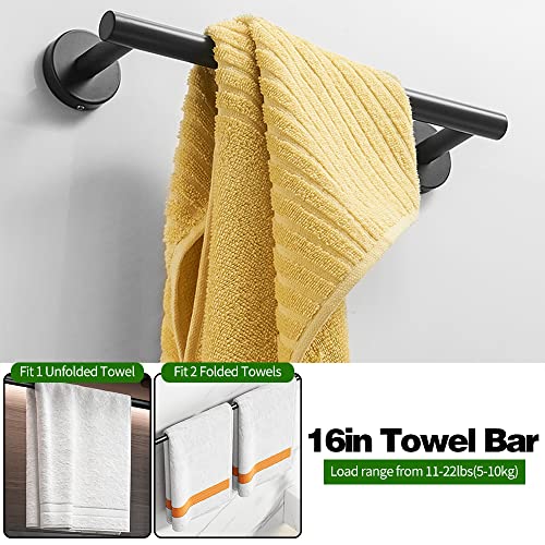 5/10/20pcs Bathroom Hardware Set, Matte Black/Brushed Nickel/Brushed Gold Bathroom Hardware Set, Including 16" Hand Towel Bars, Toilet Paper Holders, Towel Rings, Robe Towel Hooks (5pcs, Black)