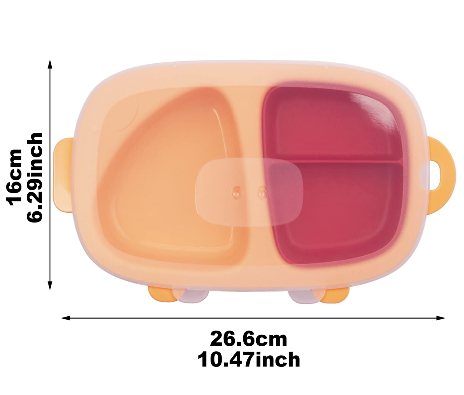 Kids Divided Plate, 3 PCS(Plate with Lid and Inner Dish), Toddler Dishes Tableware, Dishwasher-Safe for Baby Feeding Dinner Plate (Tangerine)