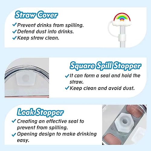 6PCS for Stanley Cup Accessory, Silicone Spill Proof Stopper Set for Stanley 40 oz Tumbler with Handle 30 oz Including H2.0, 3 Straw Covers, 1 Spill Stopper, 1 Leak Stopper and 1 Cup Boot
