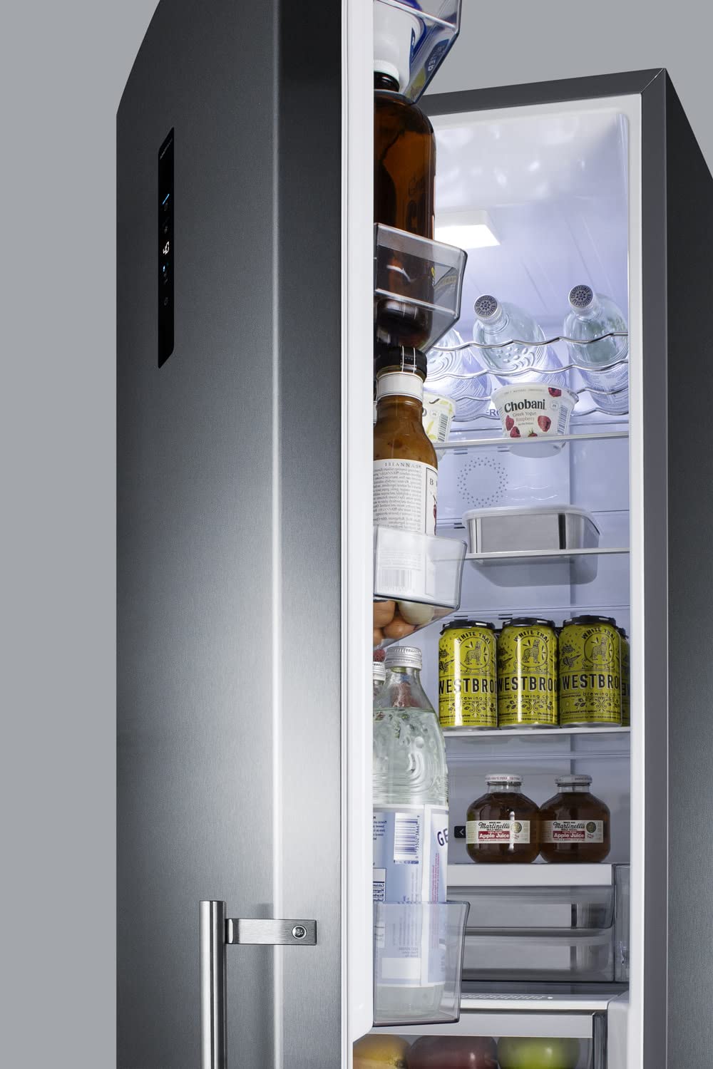 Summit Appliance FFBF181ES2LHD Bottom Freezer Refrigerator, 24" Wide, High Temperature Alarm, 11.7 cu.ft Capacity, Stainless Steel Door, Left Hand Door Swing, Multi-Flow Fan, Digital Thermostats