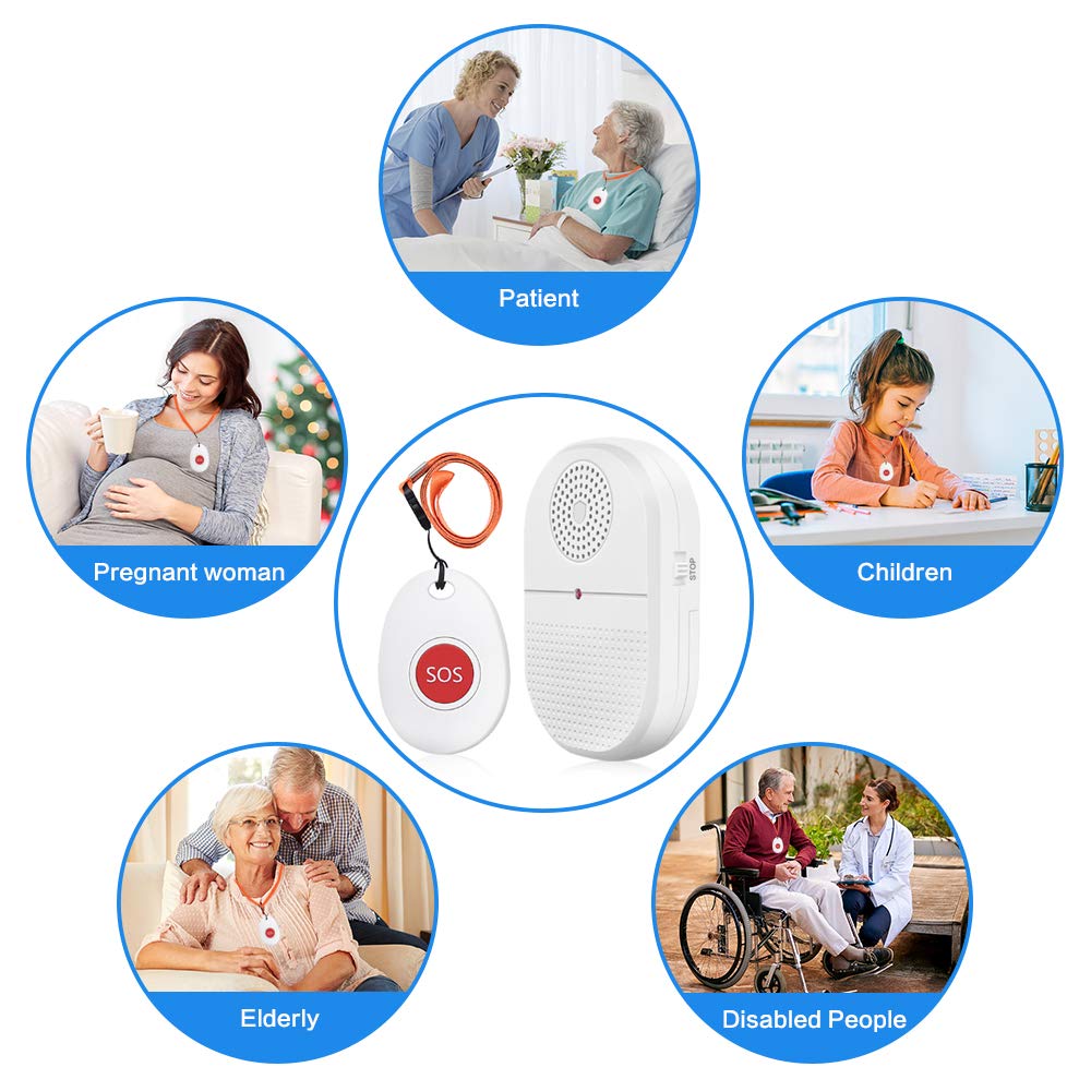 ChunHee Wireless Caregiver Pager Call Button Nurse Alert System Call Bell for Home/Elderly/Patient Emergency Vibration Pager 1 Transmitter+1 Receiver(800+Feet Operating Range)