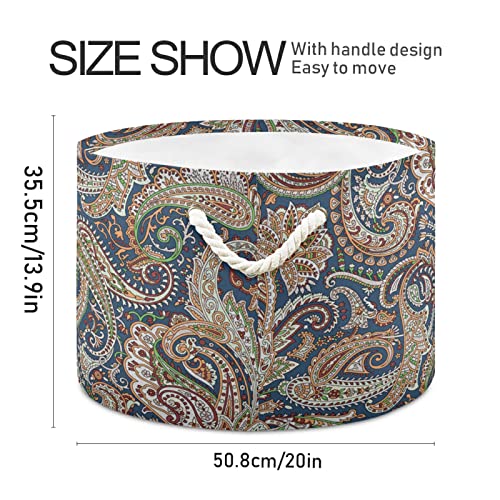 ALAZA Indian Ethnic Paisley Pattern Storage Basket Gift Baskets Large Collapsible Laundry Hamper with Handle, 20x20x14 in