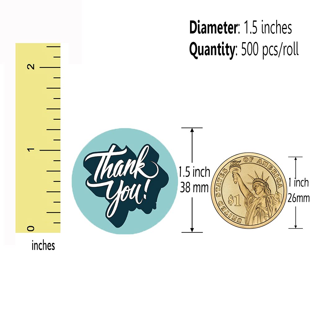 Thank You Stickers, 1.5" Thank You Stickers Roll for Small Business, Decorative Sealing Stickers for Envelope, Gifts, Boxes, Bags, Packaging, Holiday, 500 Pieces Each Roll Blue