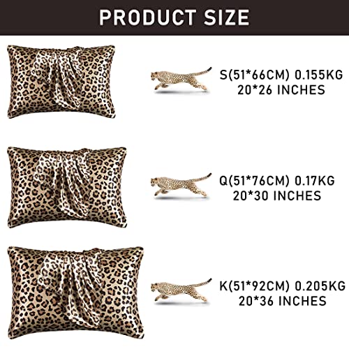2 Pack Satin Pillowcase for Hair and Skin, Leopard Print with Envelope Closure, Satin Silk Pillow Cases 20x36 inches/King Size
