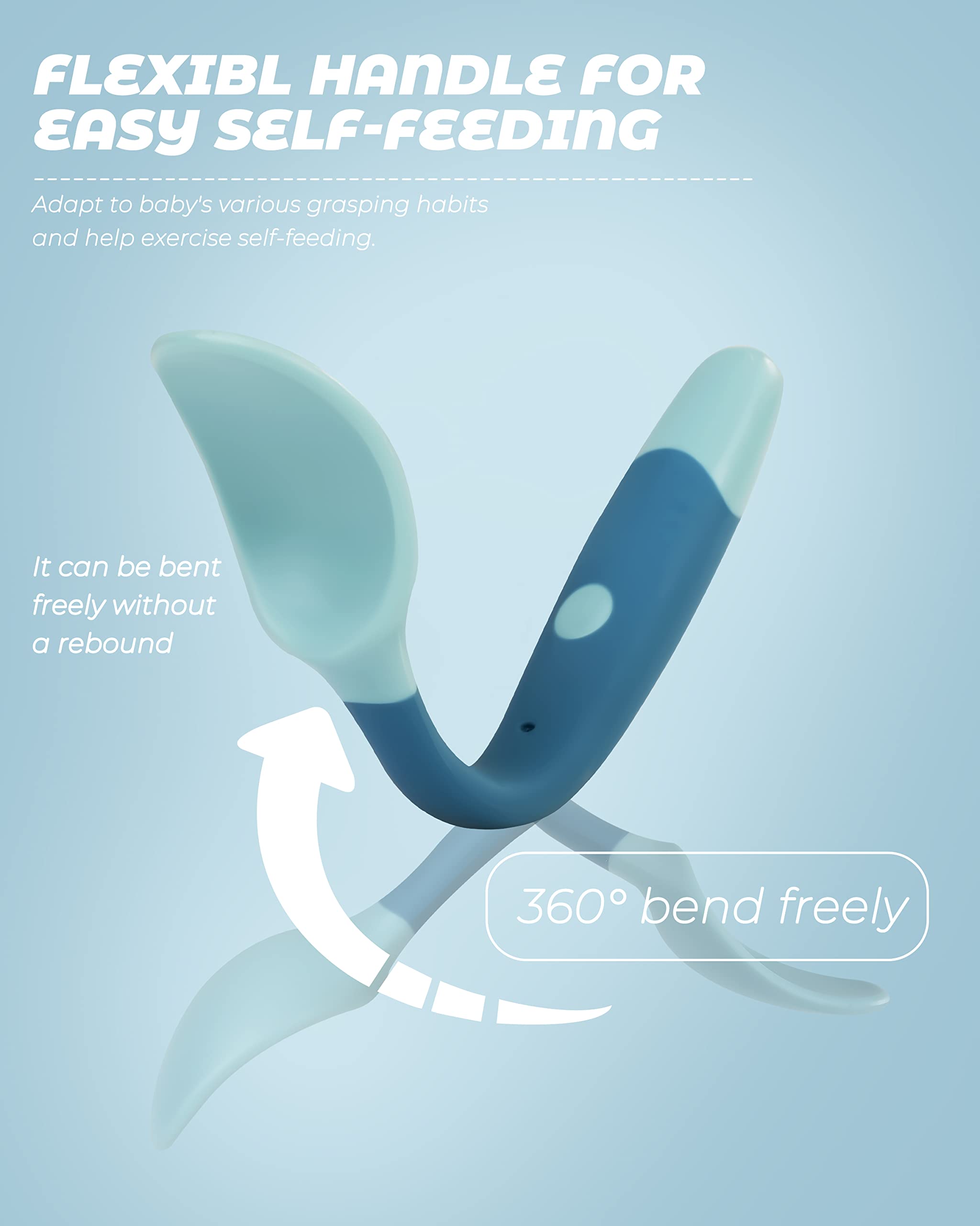 6 Pcs Silicone Baby Spoons Self feeding 6+ Months, Baby Spoons First Stage with Bendable Handle, Cucharas para Bebes, Infant Spoons