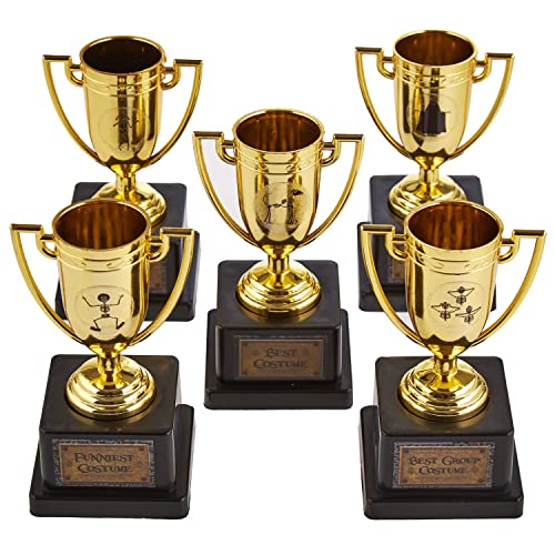 Halloween Costume Contest Trophies, 5-Pack β Customizable Party Awards with 24 Stickers with Categories & Poses - Fun Awards for Home, Work, School & Bar Costume Parties Supplies, Games & Decorations