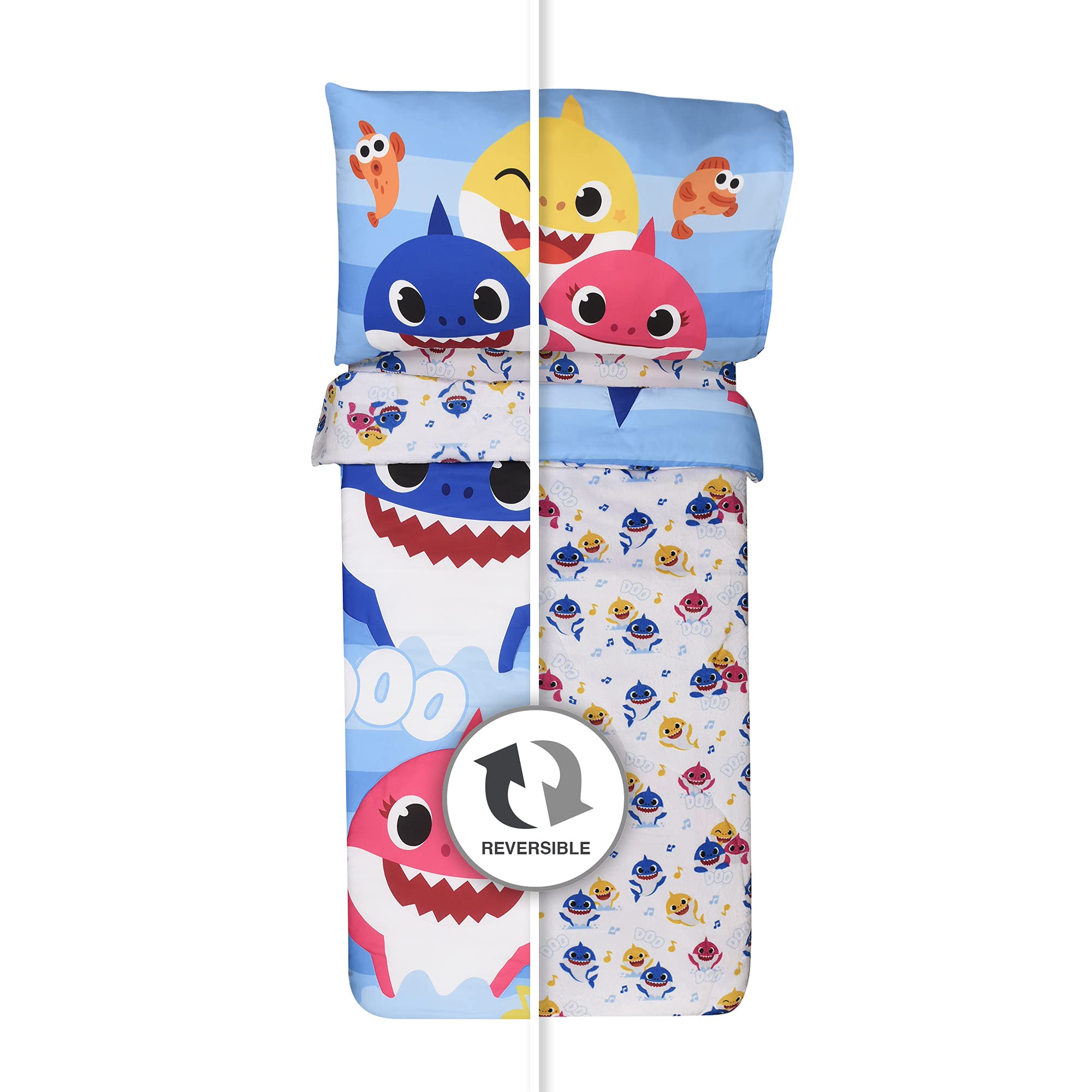 Expressions 3 Piece Toddler Bedding Set Baby Shark Standard Crib Bedding Set, Includes Soft Microfiber Reversible Comforter, Fitted Sheet, Pillowcase for Kids (Official Baby Shark Product)