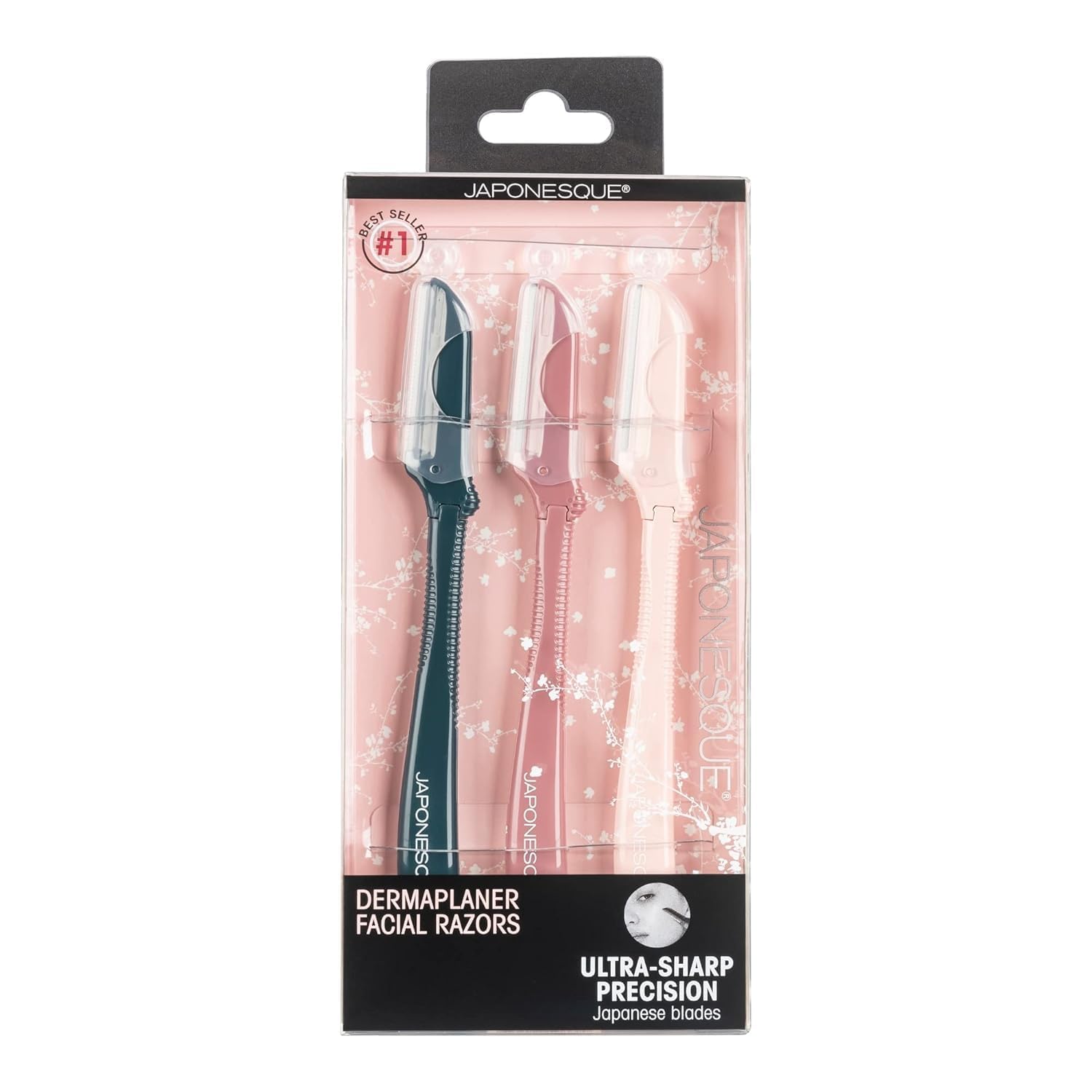 JAPONESQUE Precision Dermaplaner Facial Razors – 3 Piece Set, Eyebrow and Facial Hair Single Blade Razors for Women and Men, 3ct.