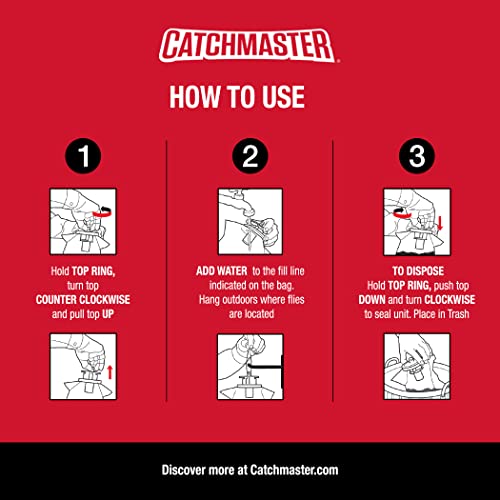 Catchmaster Pro Series Fly Bag 4-Pack, Hanging Fly Trap Outdoor Home, Bug Catcher and Flying Insect Trap with Natural Attractant, Pet Safe Pest Control, XL Bag for Backyard, Pool, Patio & Camping