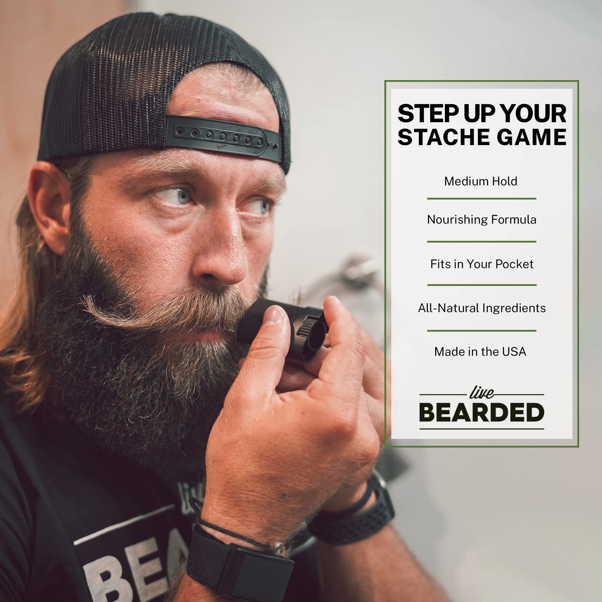 Live Bearded Mustache Wax Stick, 0.35 oz - Made in the USA with All-Natural Ingredients - Medium Hold Stache and Beard Styling for Men | Canyon Scent - Juniper, Cypress, Fir Needle