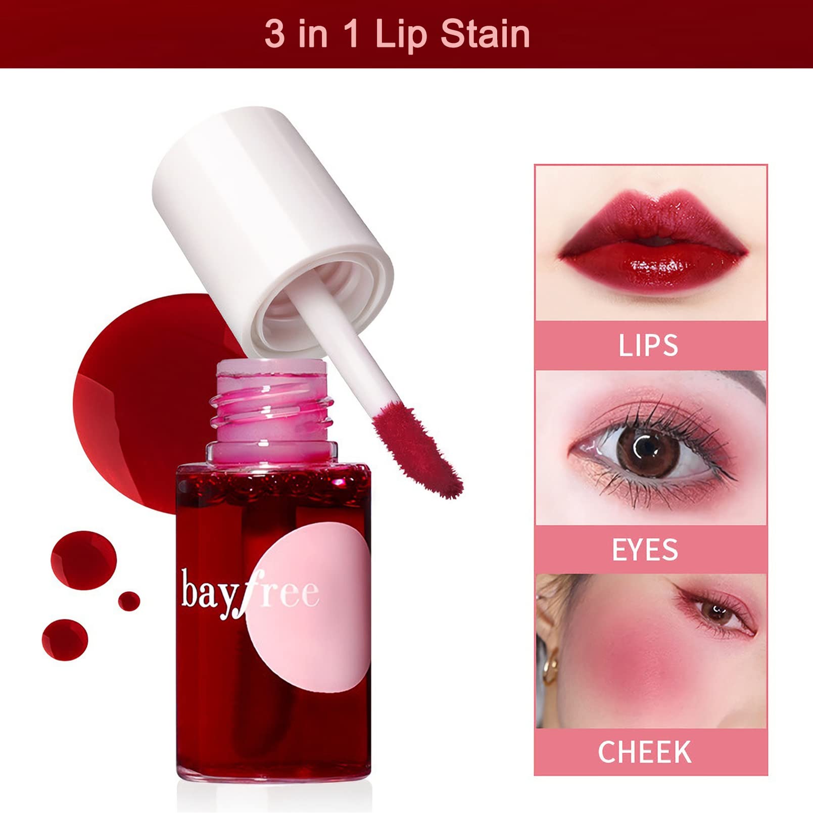 2 Pack Lip Tint Stain Set, Multi-use Lip and Cheek Tint, Moisturizing Liquid Blush and Lip Paint, High Pigment, Vivid Color, Long-Lasting, Weightless Lipstick Lip Tint Lacquer Makeup (Watermelon & Cherry)